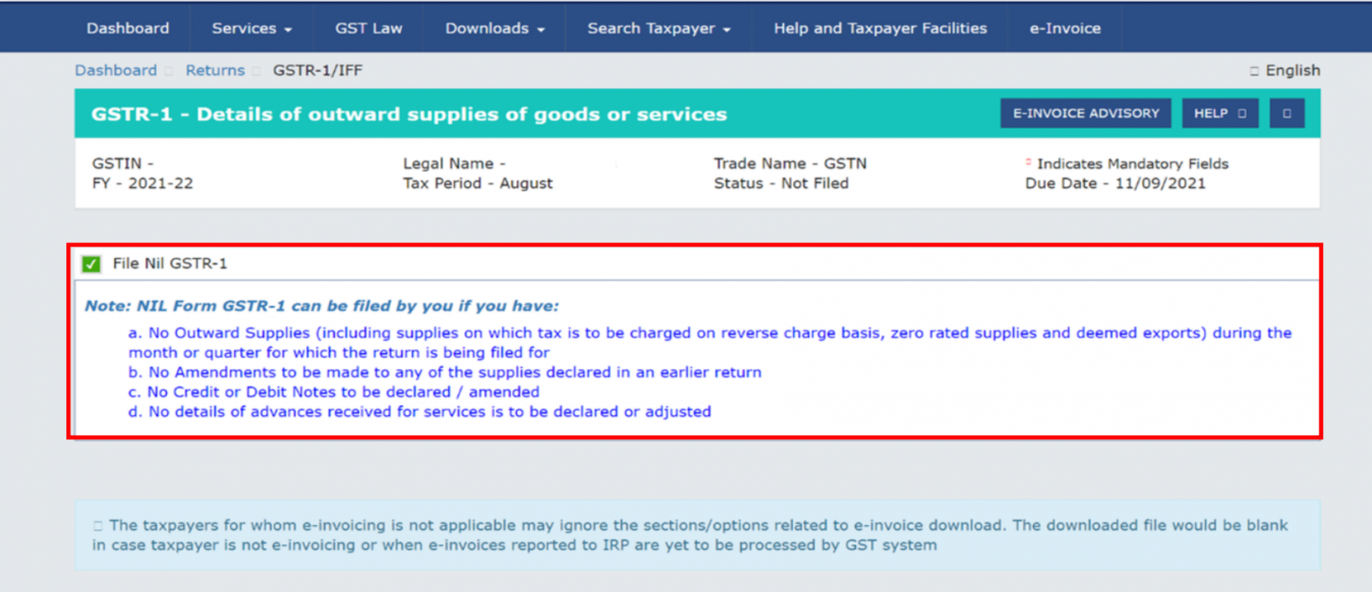 How to File Nil GSTR 1 - LegalWiz.in