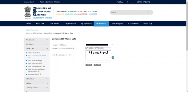 How to view company details from MCA Master Data service? - LegalWiz.in