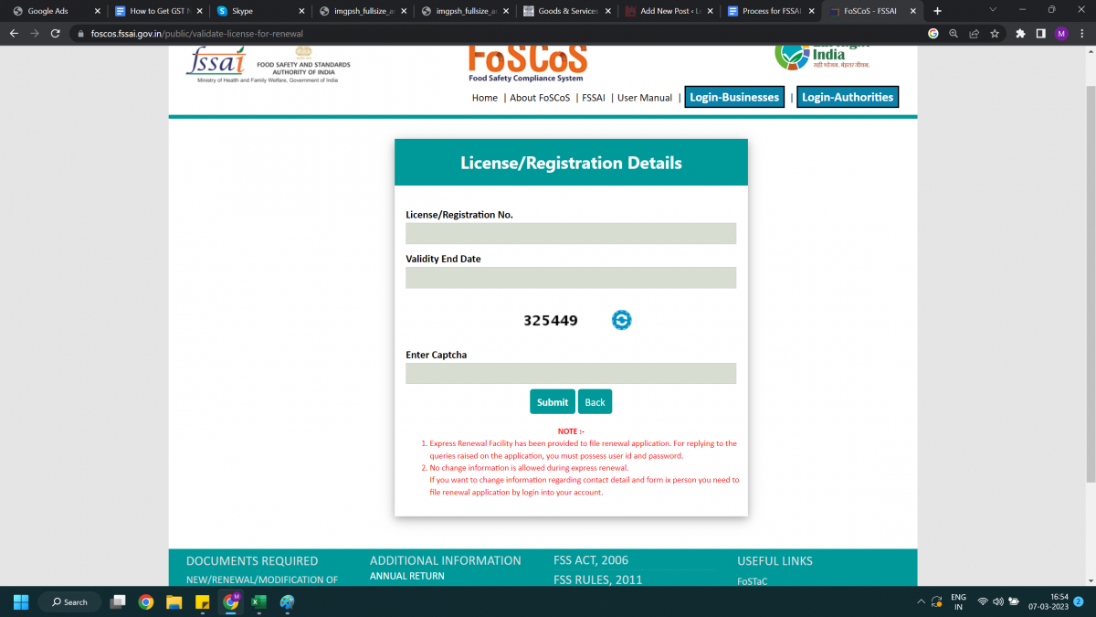Process for FSSAI renewal online - LegalWiz.in