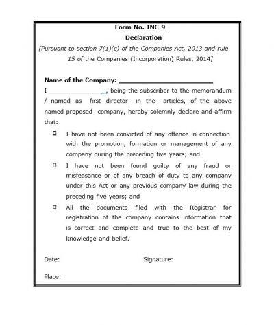 What is the INC 9 form of MCA & How to file it online - LegalWiz.in